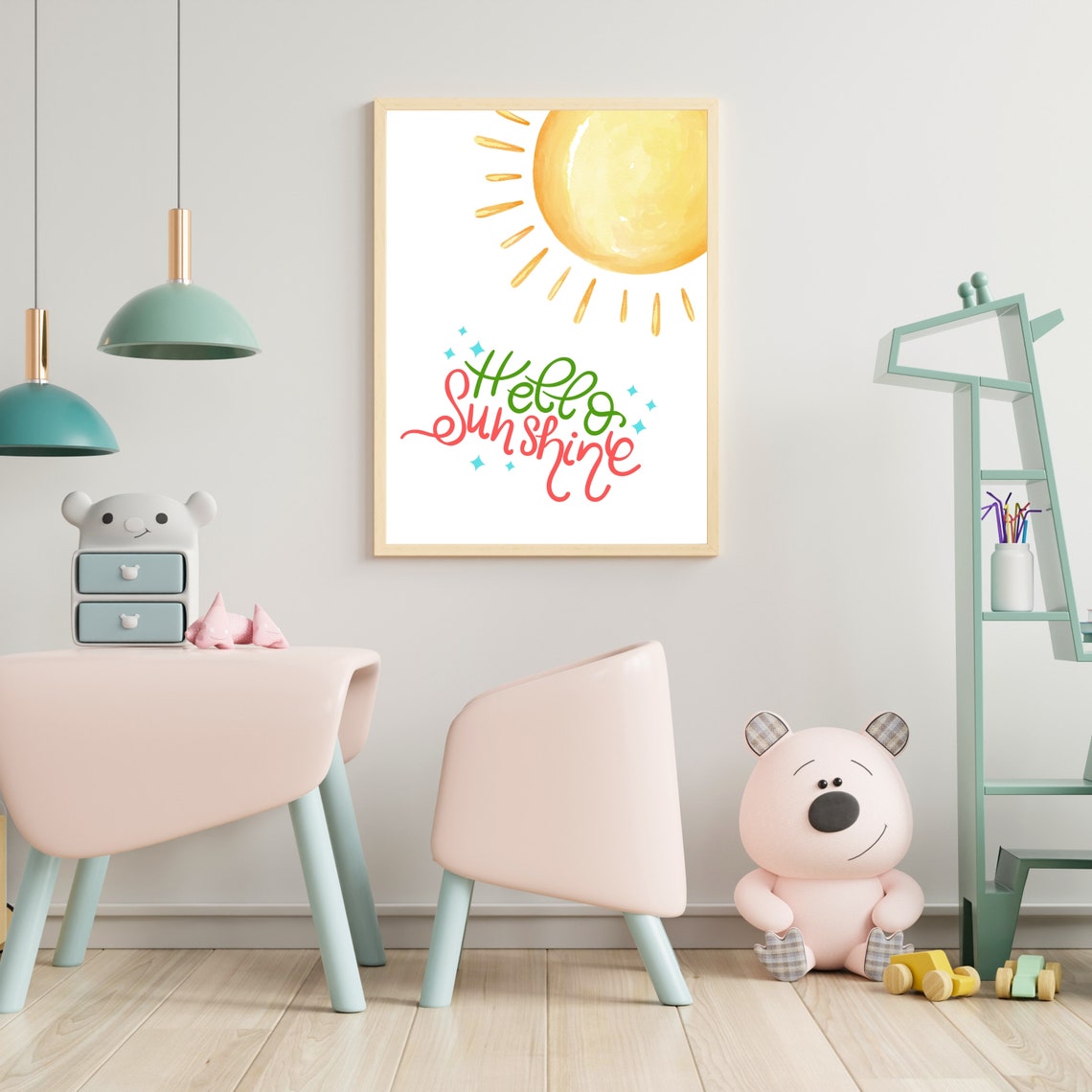 Hello Sunshine Print Watercolor Sun Poster Nursery Room Art Sun ...