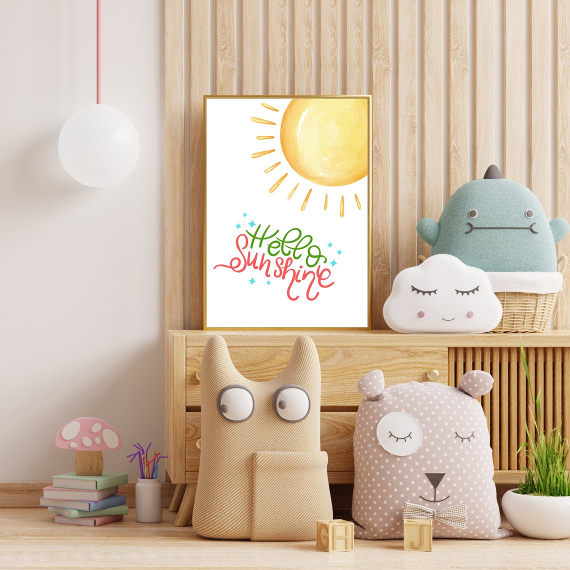 Hello Sunshine Print Watercolor Sun Poster Nursery Room Art Sun ...