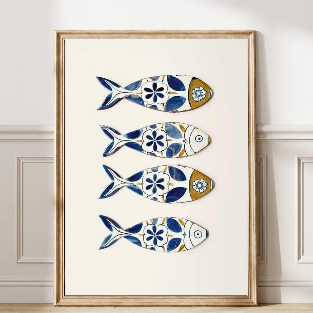 Mosaic Sardine Print, Tile Fish Wall Art, Portugal Sardine Fish ...