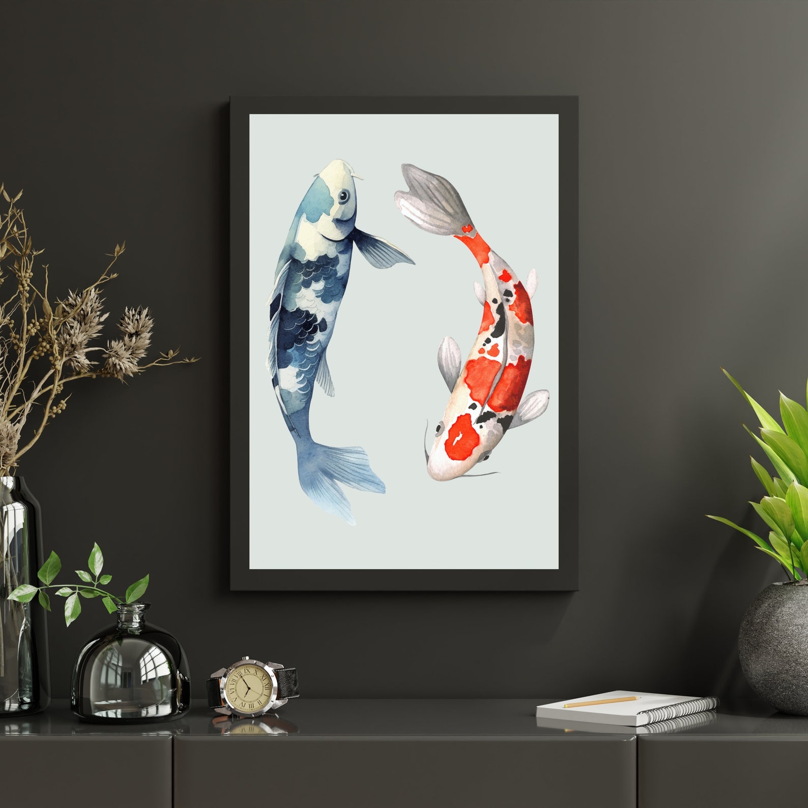 Fish Wall Art Koi Fish Print College Dorm Poster Japanese Art Trendy ...