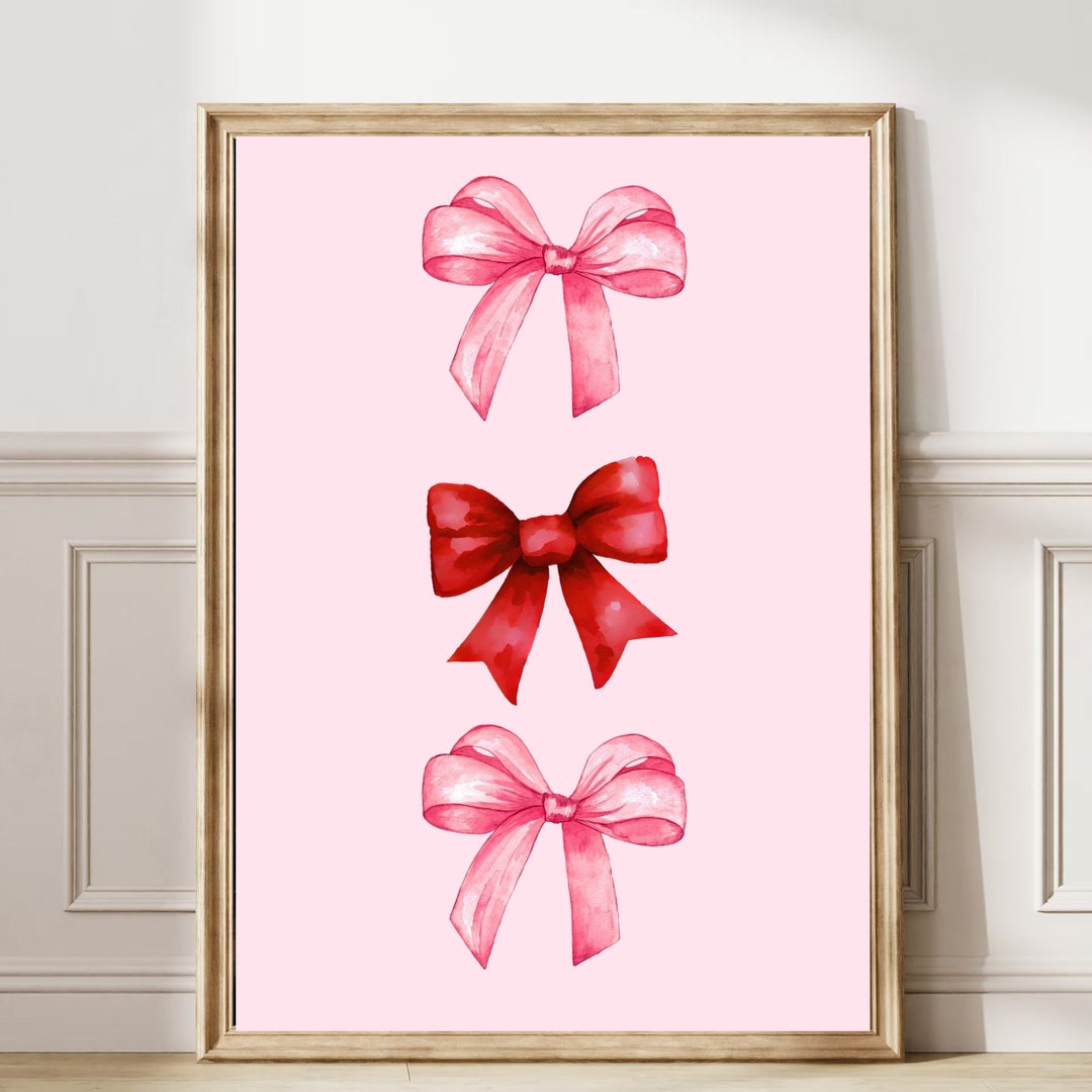 Trendy Coquette Pink Bows Wall Art Nursery Decor Aesthetic Ribbon ...