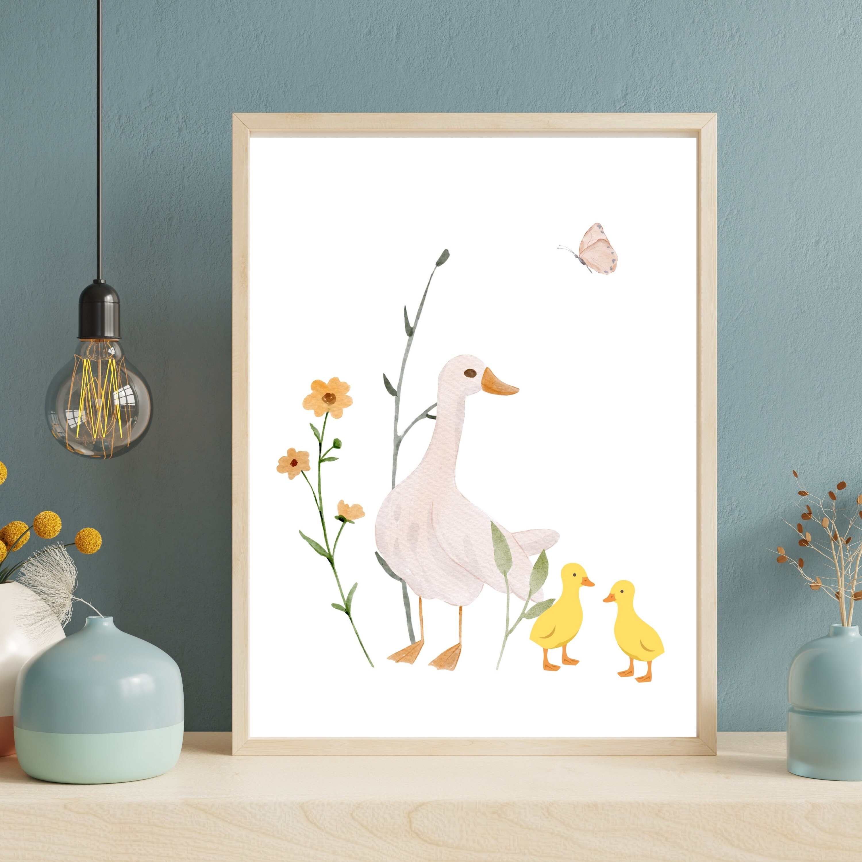 Mother Duck Print Vintage Animal Printable Preppy Wall Art Cottage ...