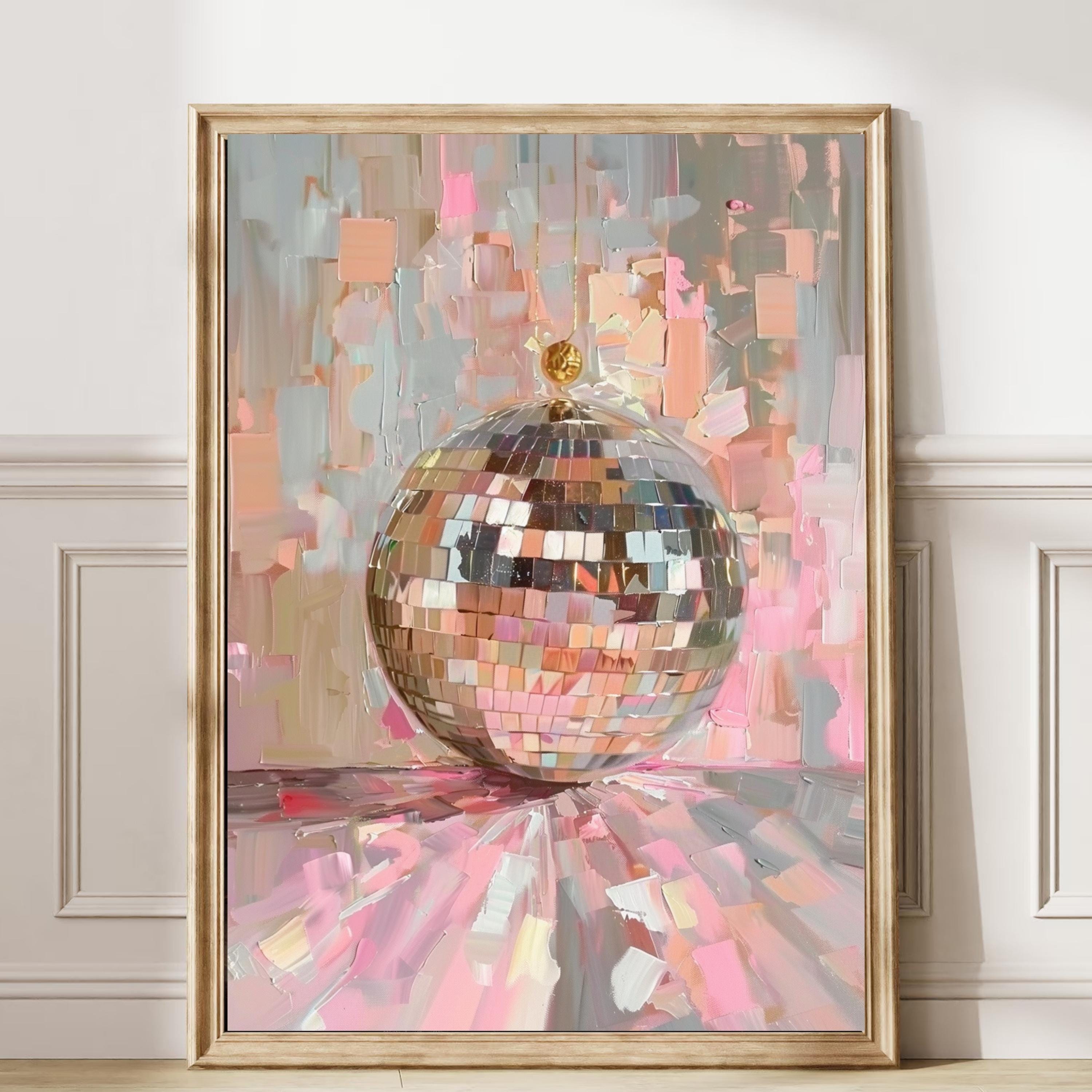 Mirrorball Poster, Hot Pink Wall Art, Disco Print, Soft Pink Mirror ...