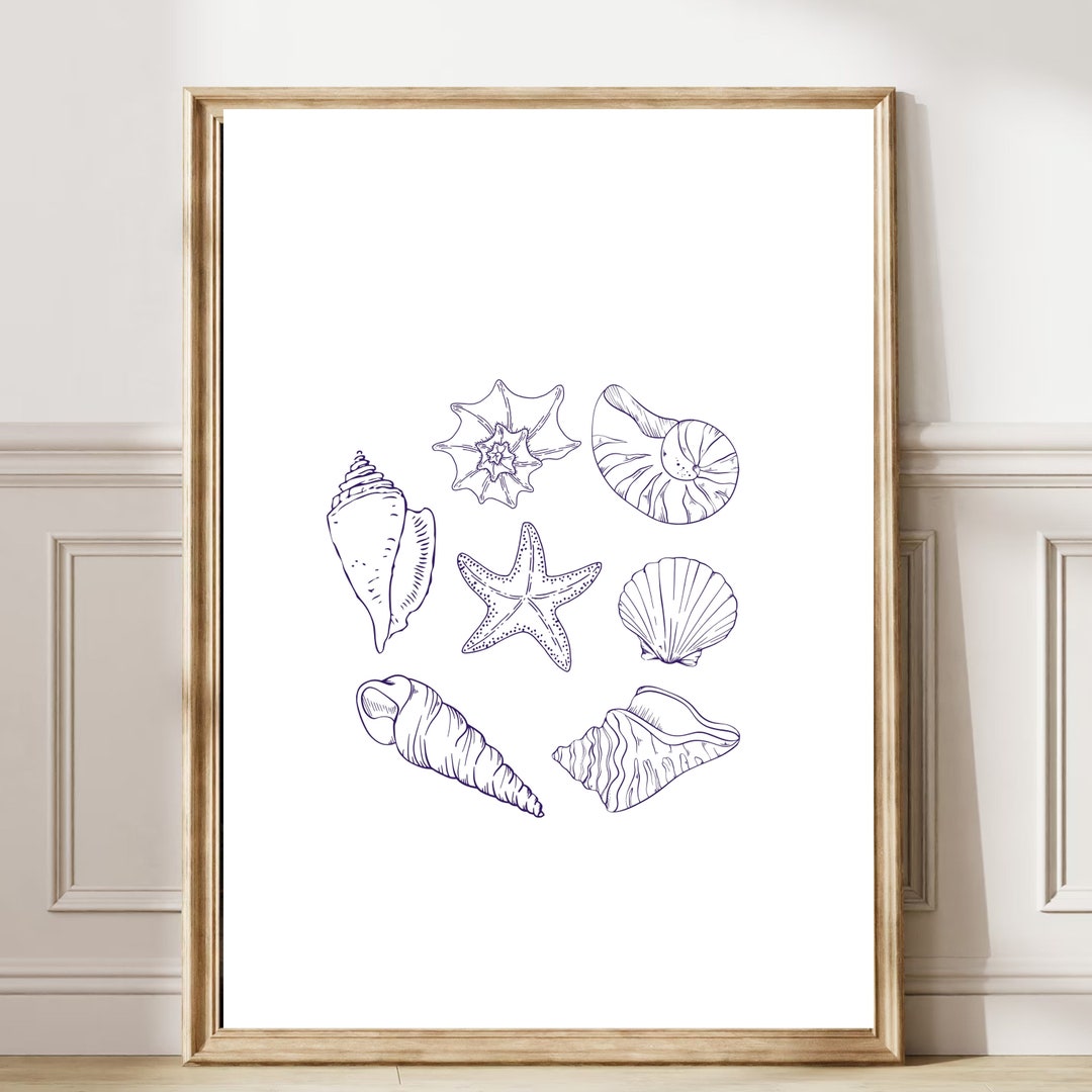 Blue Seashells Art Printable Coastal Wall Art Aesthetic Beach House ...