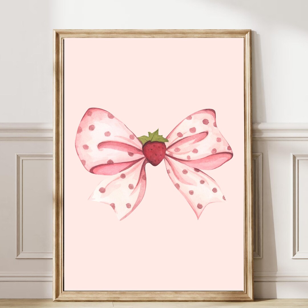 Cute Strawberry Nursery Poster, Pink Bow Print, Baby Girl Room Wall Art ...