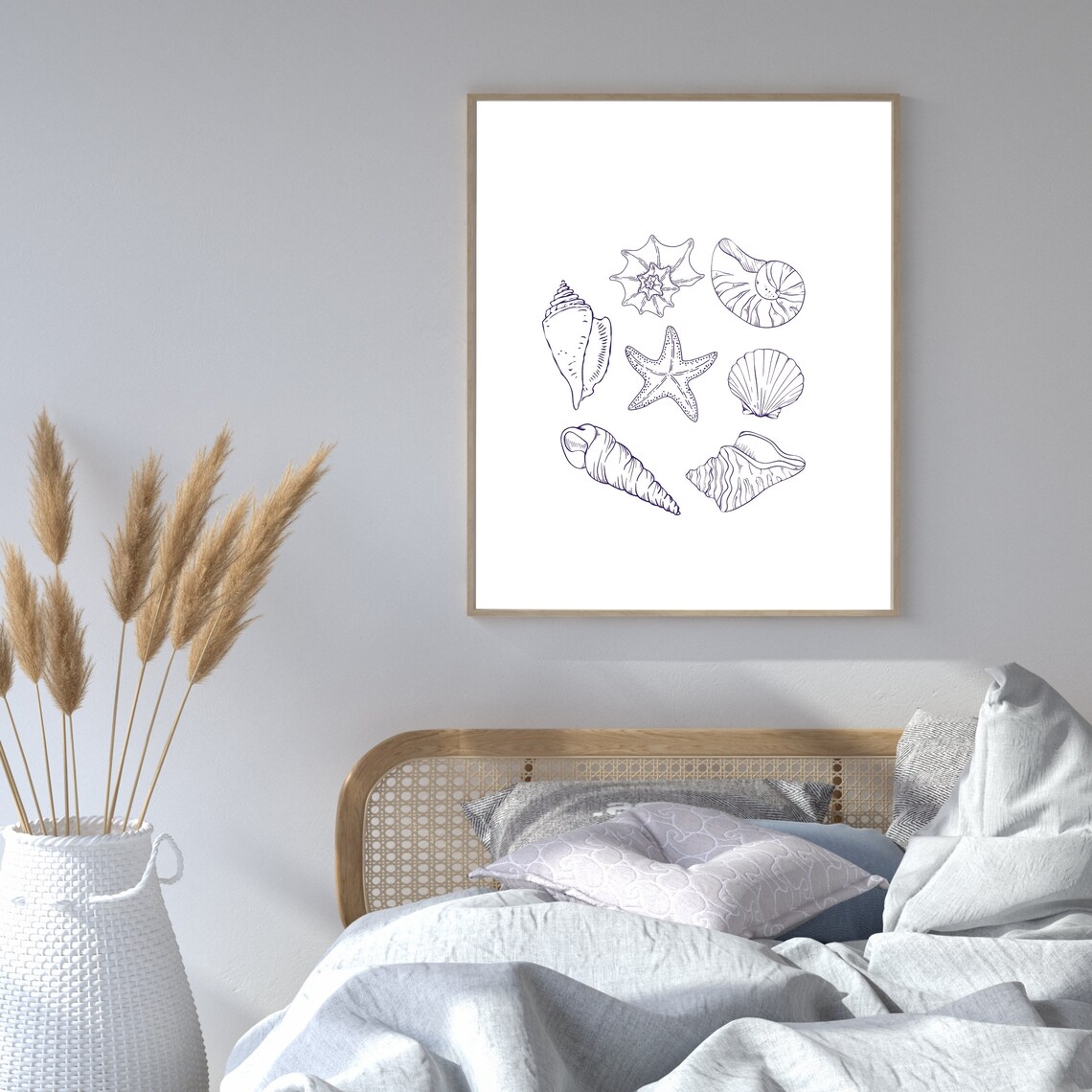 Blue Seashells Art Printable Coastal Wall Art Aesthetic Beach House ...