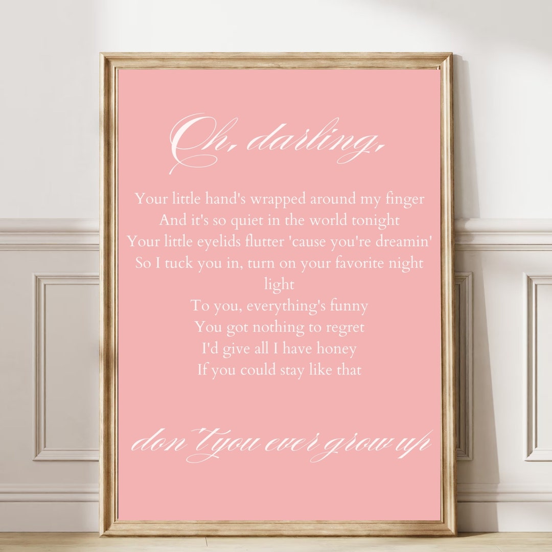 Never Grow up Poster Swiftie Inspired Wall Art Girls Nursery Print ...