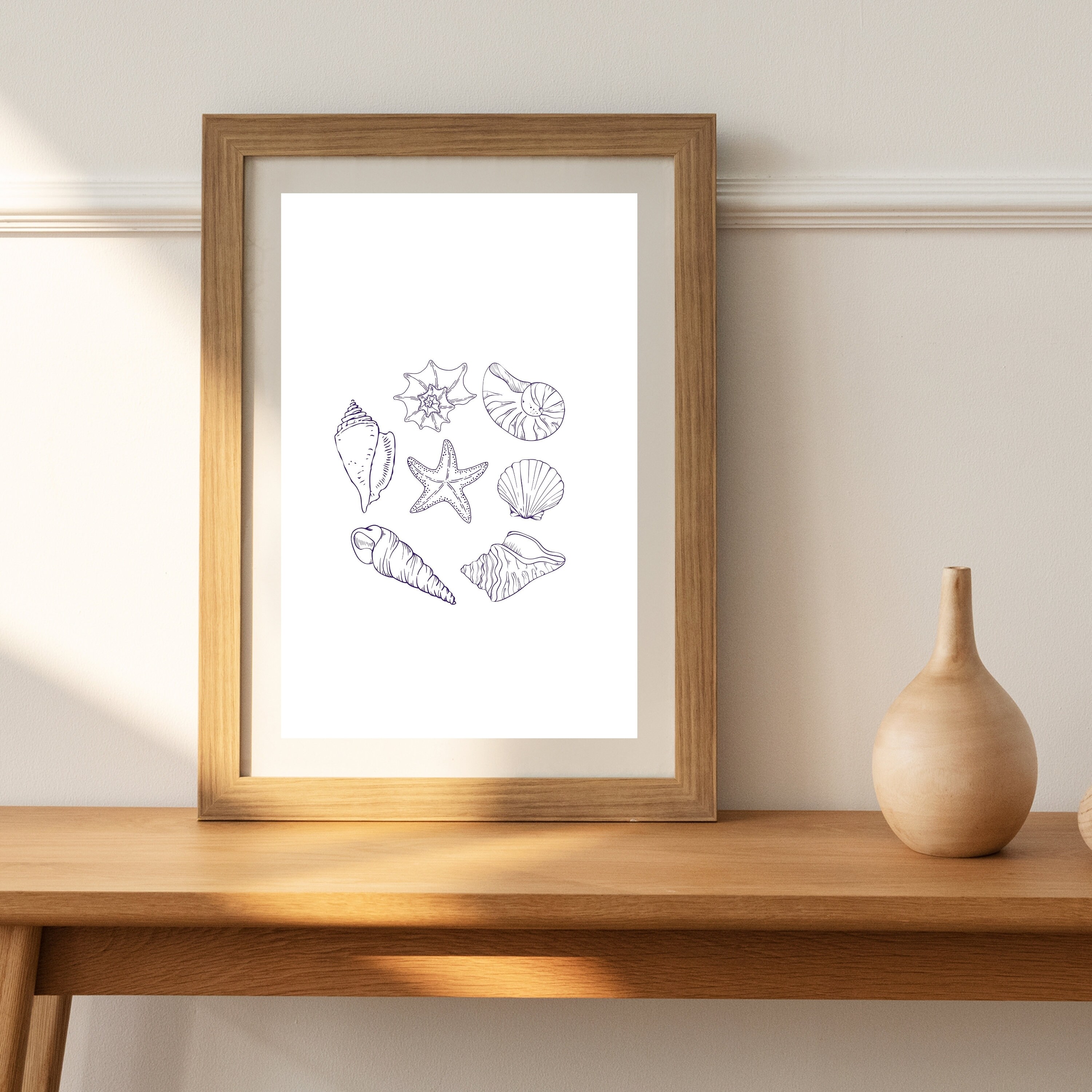 Blue Seashells Art Printable Coastal Wall Art Aesthetic Beach House ...