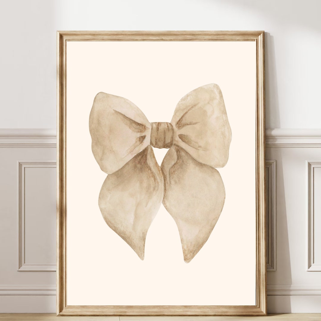 Coquette Beige Bow Art Girlie Minimalist Illustration Trendy Nursery ...