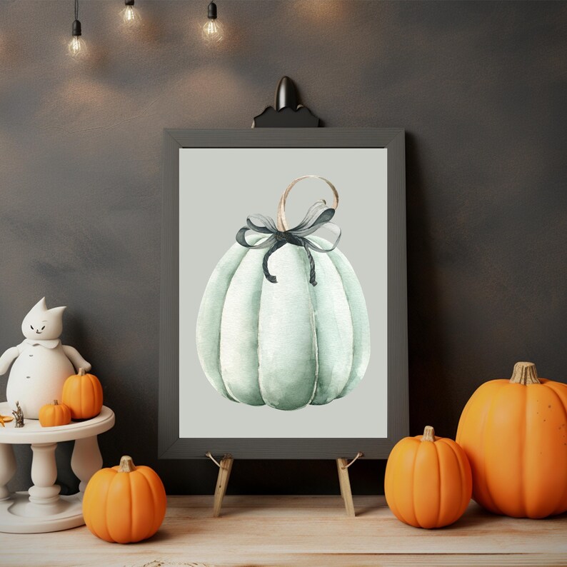 Blue Pumpkin Painting Wall Art Halloween Poster Thanksgiving Printable ...