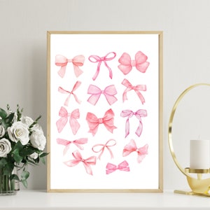 Trendy Coquette Pink Bows Wall Art Nursery Decor Aesthetic Pink Ribbon ...