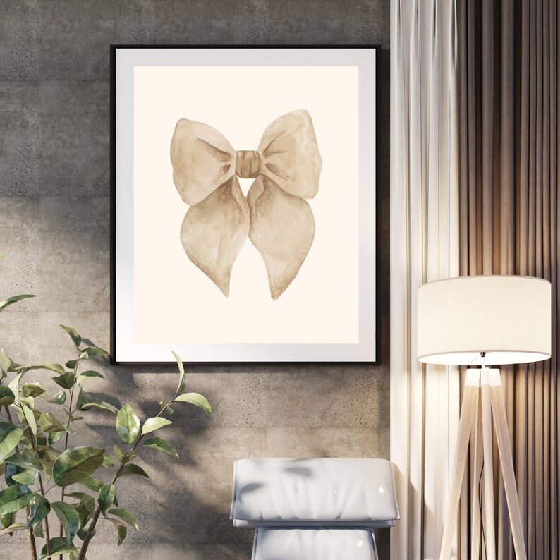 Coquette Beige Bow Art Girlie Minimalist Illustration Trendy Nursery ...