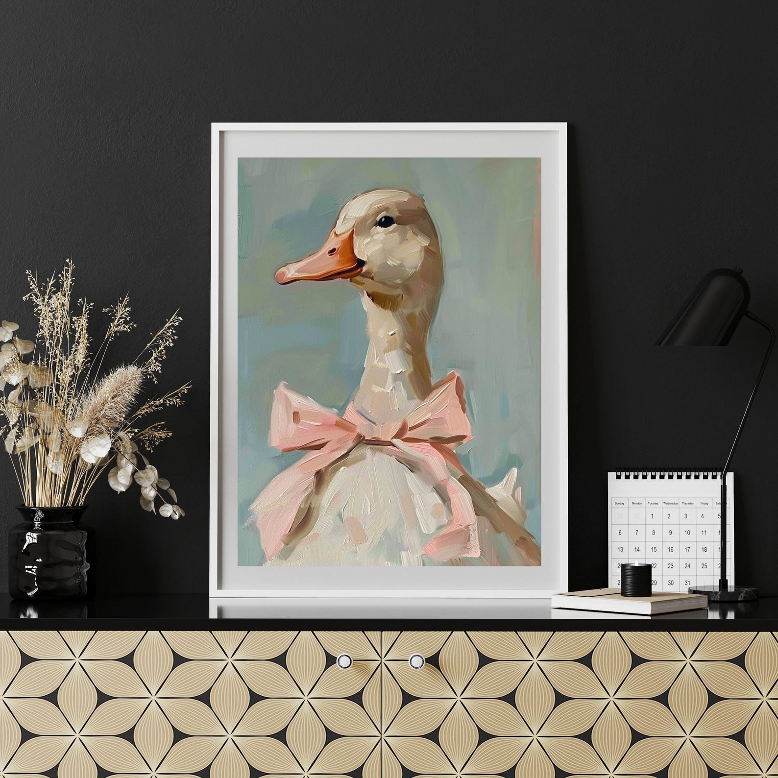 Cute Duck With Pink Bow Printable, Vintage Duck Nursery Wall Art ...