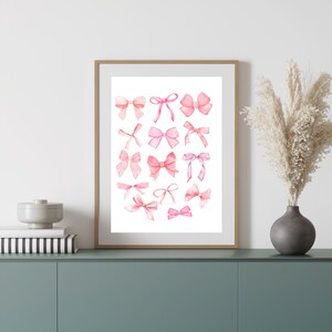 Trendy Coquette Pink Bows Wall Art Nursery Decor Aesthetic Pink Ribbon ...