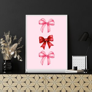 Trendy Coquette Pink Bows Wall Art Nursery Decor Aesthetic Ribbon ...