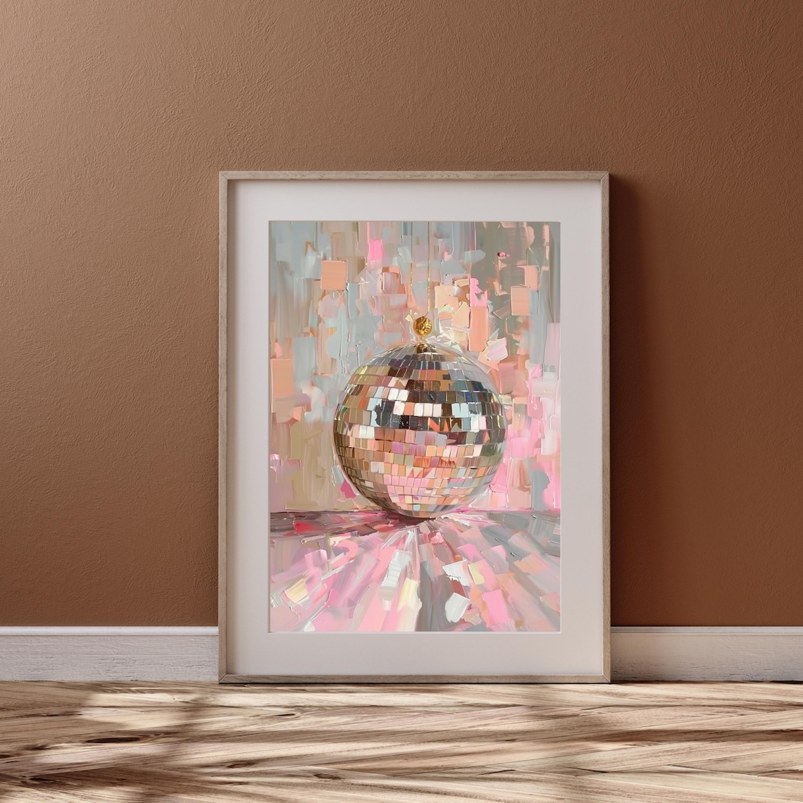 Mirrorball Poster, Hot Pink Wall Art, Disco Print, Soft Pink Mirror ...