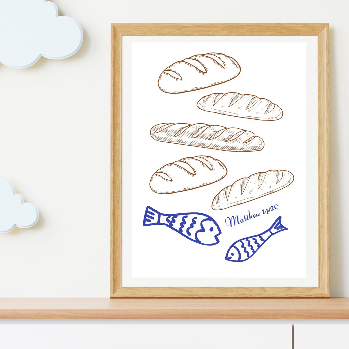 5 LOAVES AND 2 Fish Print, Jesus Feeds the 5000 Christian Wall Art ...