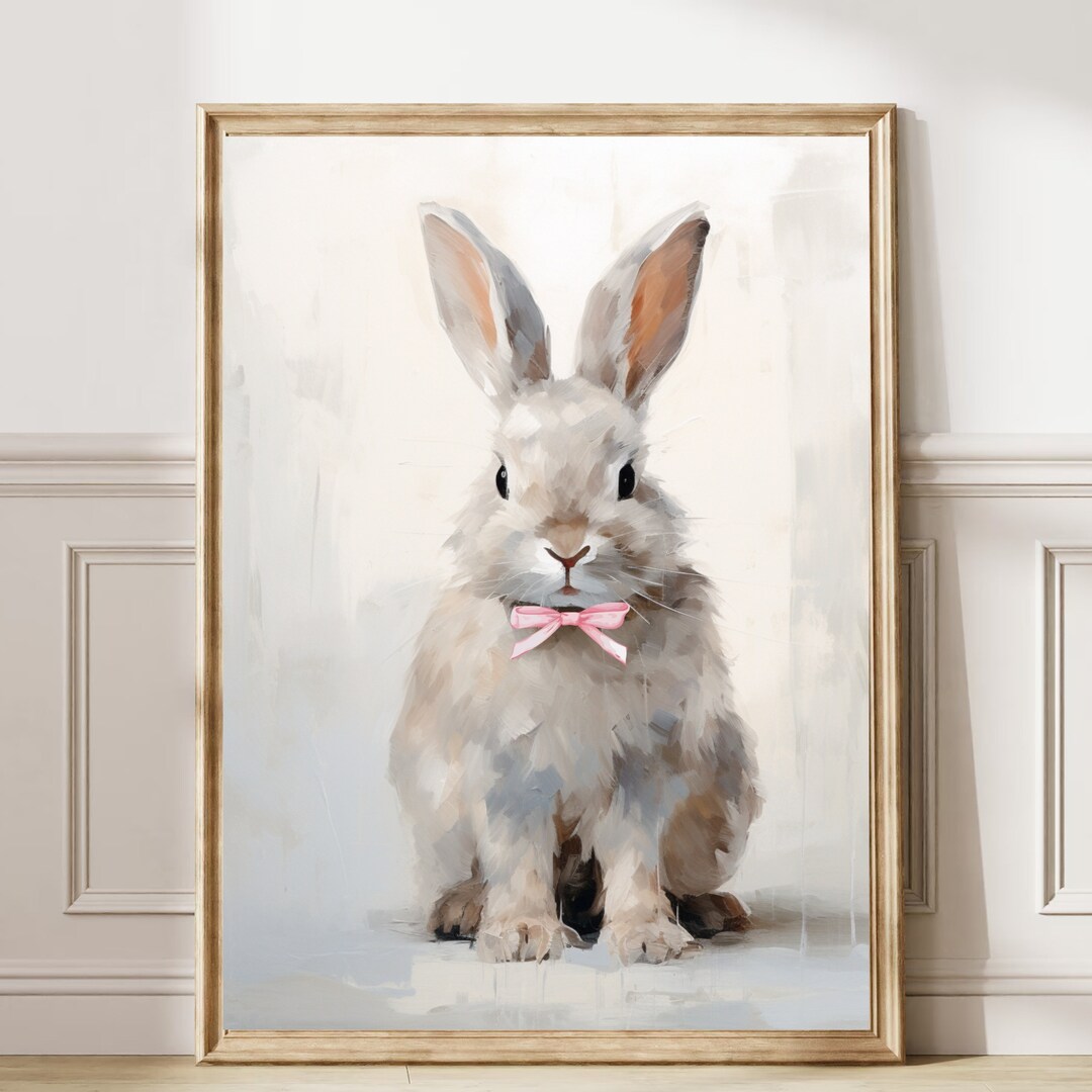Cute Rabbit Wall Art Animal Printable Preppy College Dorm Poster Pink ...