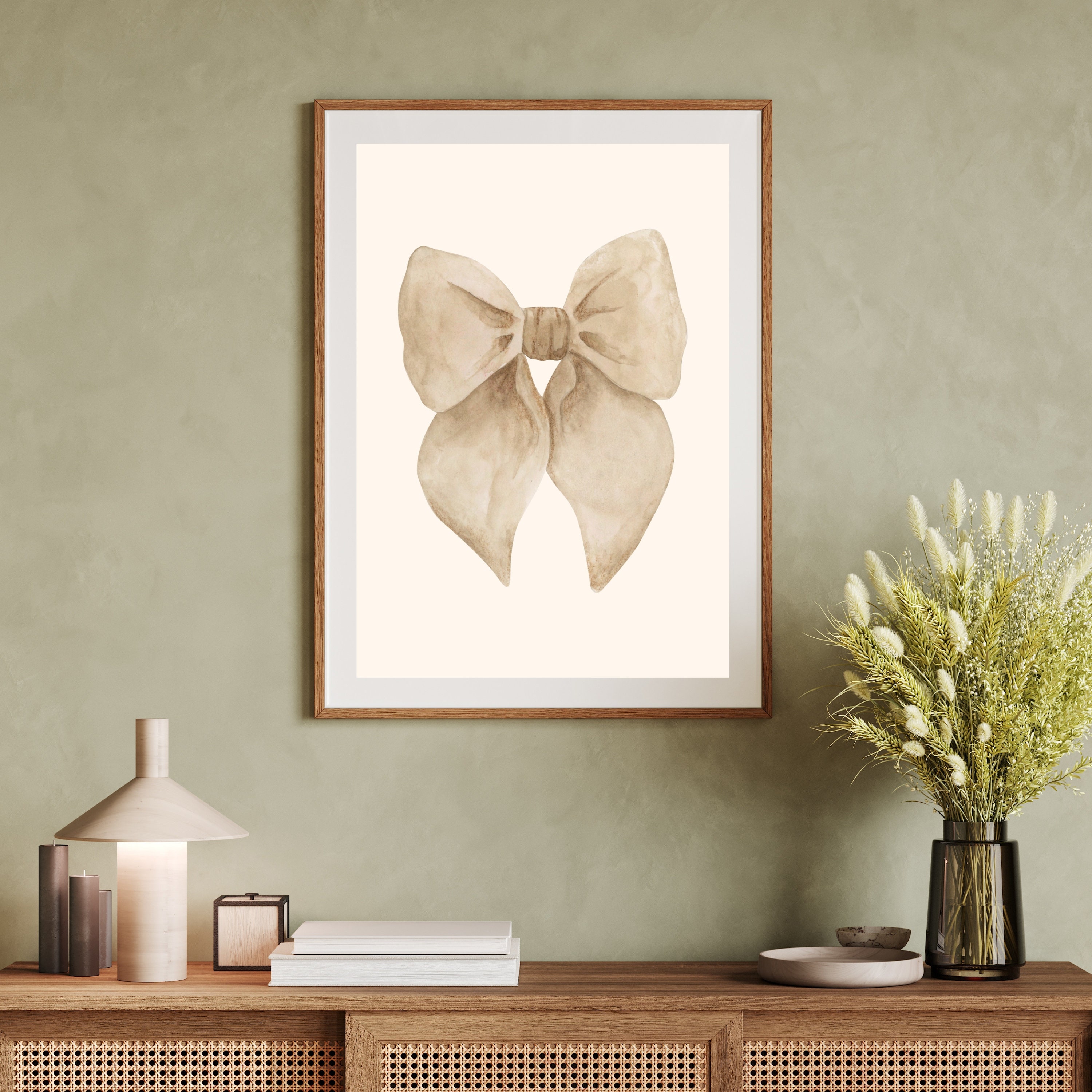 Coquette Beige Bow Art Girlie Minimalist Illustration Trendy Nursery ...