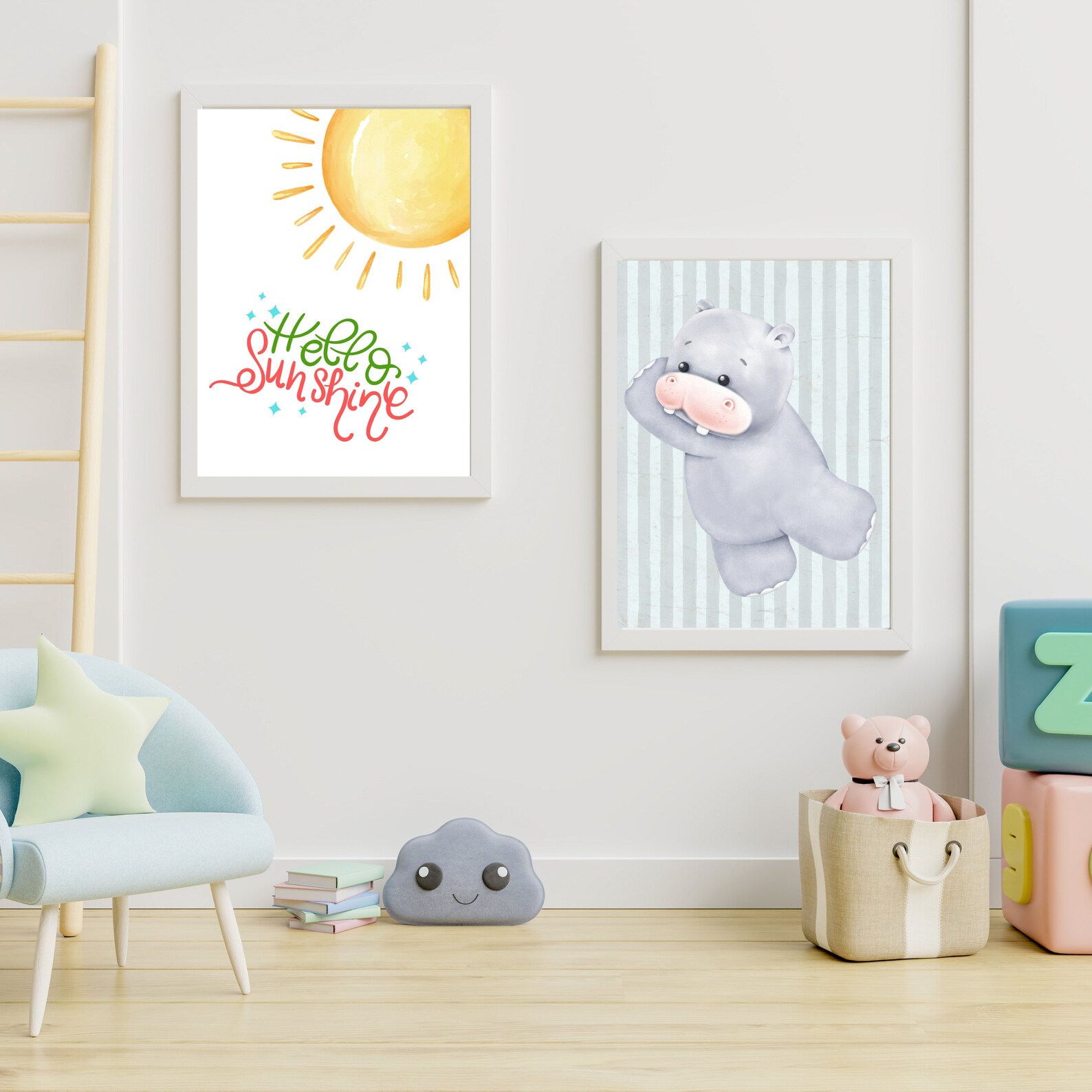 Hello Sunshine Print Watercolor Sun Poster Nursery Room Art Sun ...