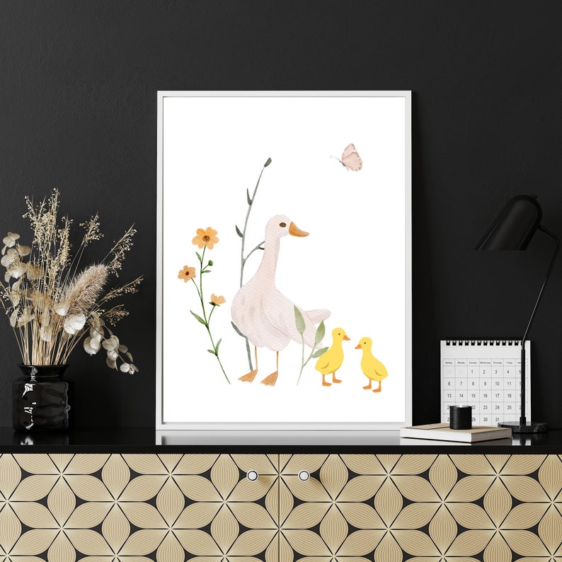 Mother Duck Print Vintage Animal Printable Preppy Wall Art Cottage ...