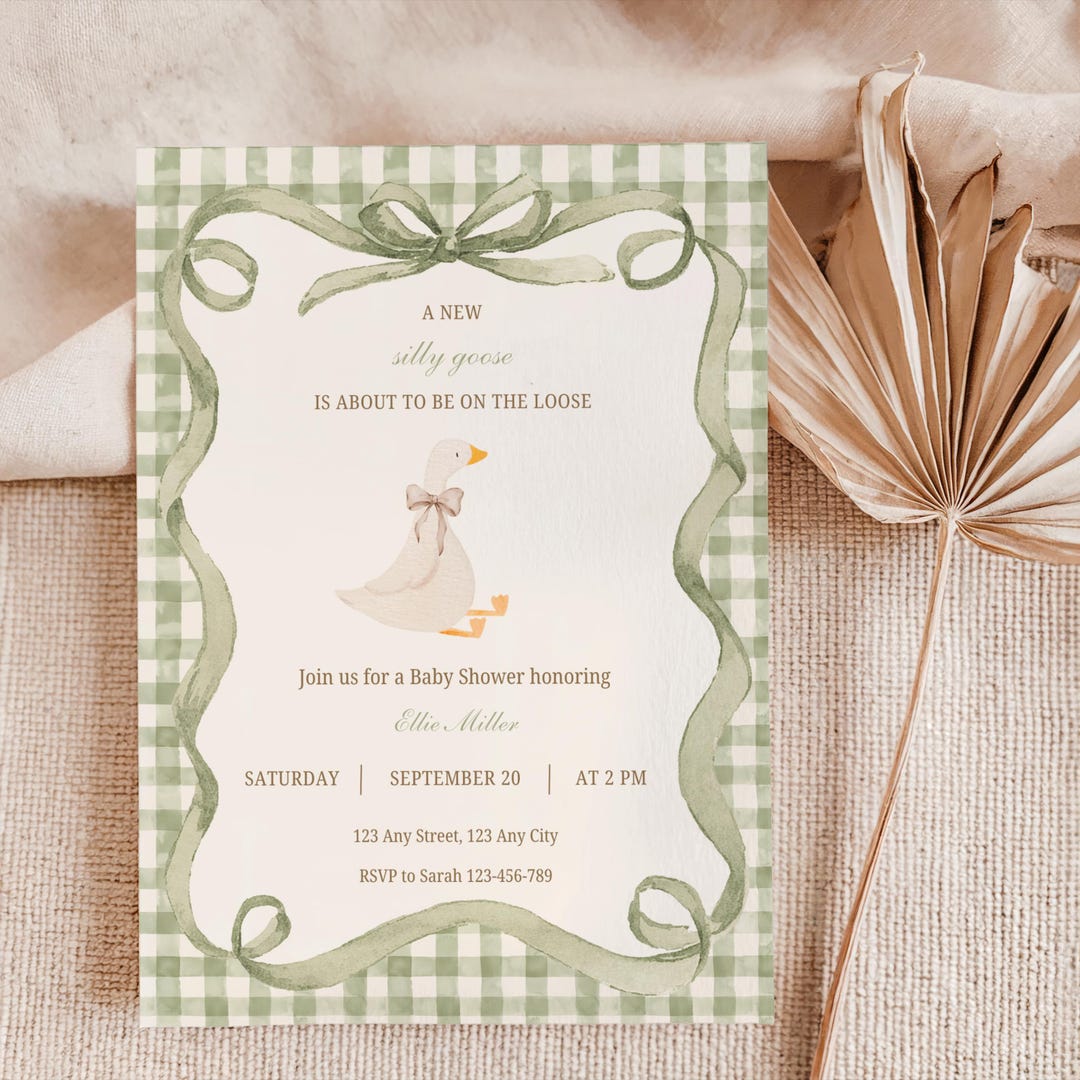 Green Gingham Silly Goose Baby Shower Invitation Template, A New Silly ...
