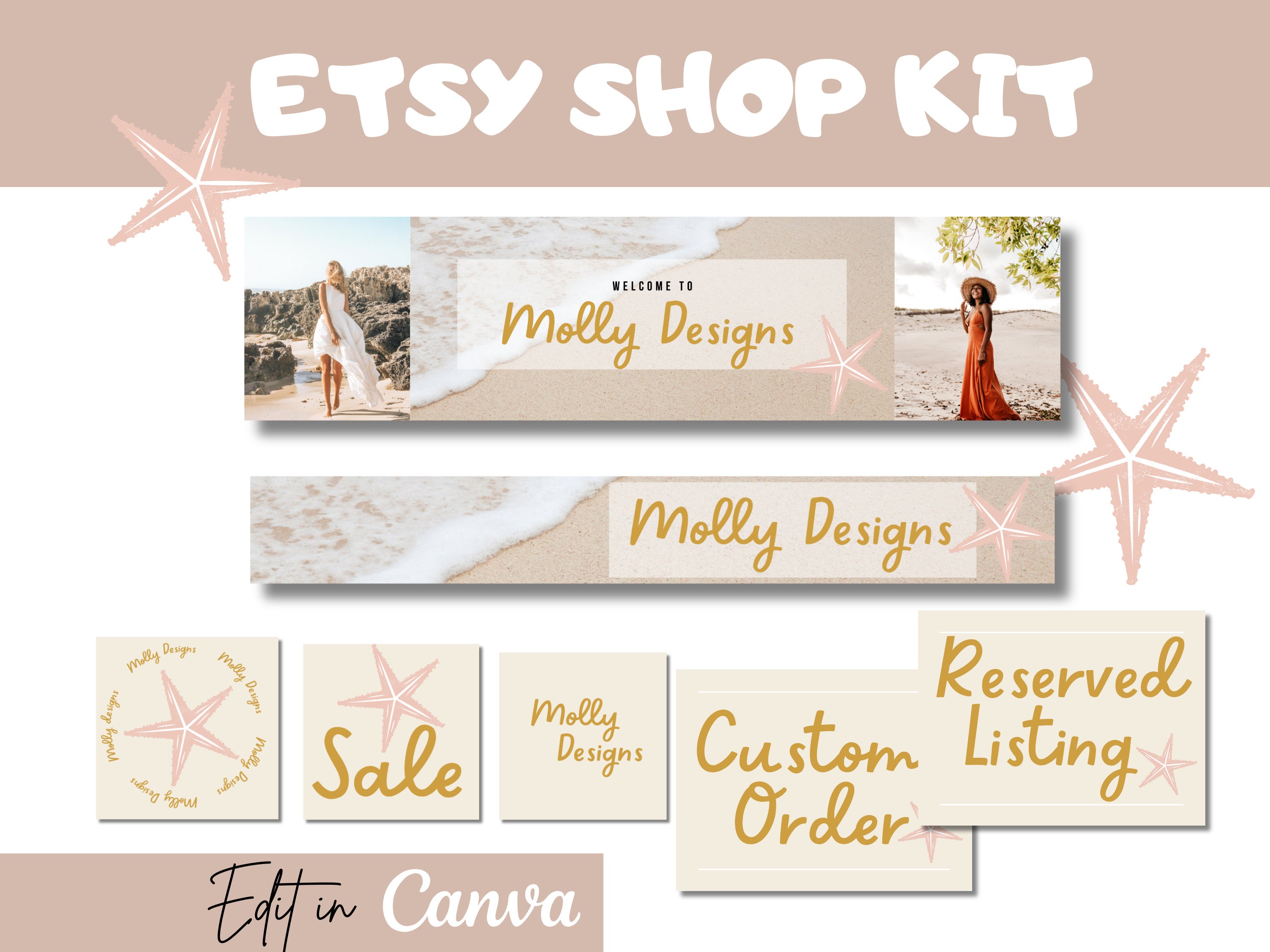 Boho Etsy Shop Banner, Canva Template, Neutral Etsy Store Branding ...