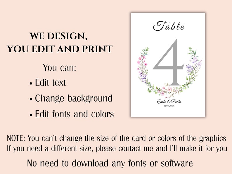 Printable Wildflower Table Numbers for Wedding, Table Numbers Template ...