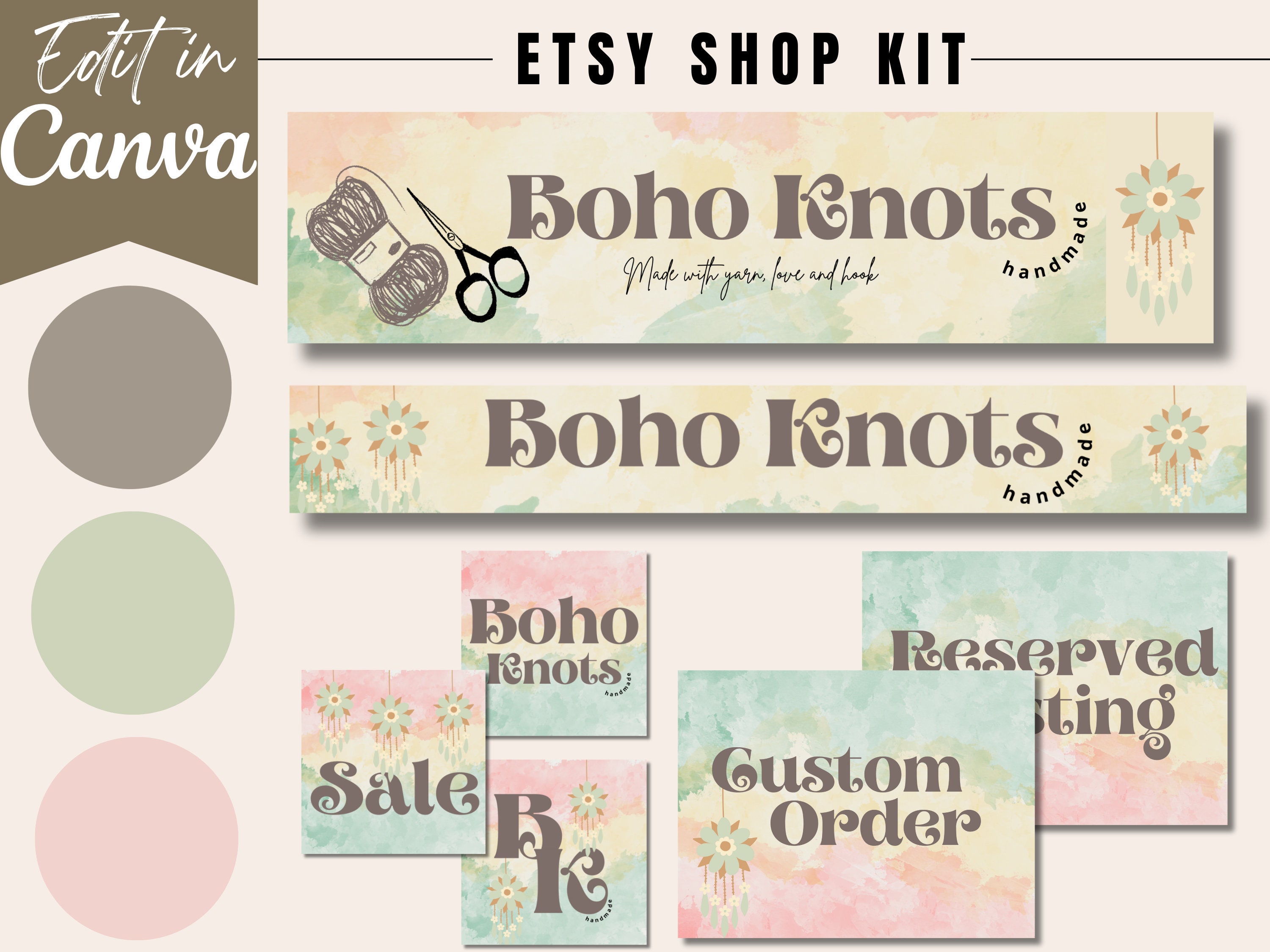 Boho Etsy Shop Banner, Canva Template, Etsy Store Branding Design Kit ...
