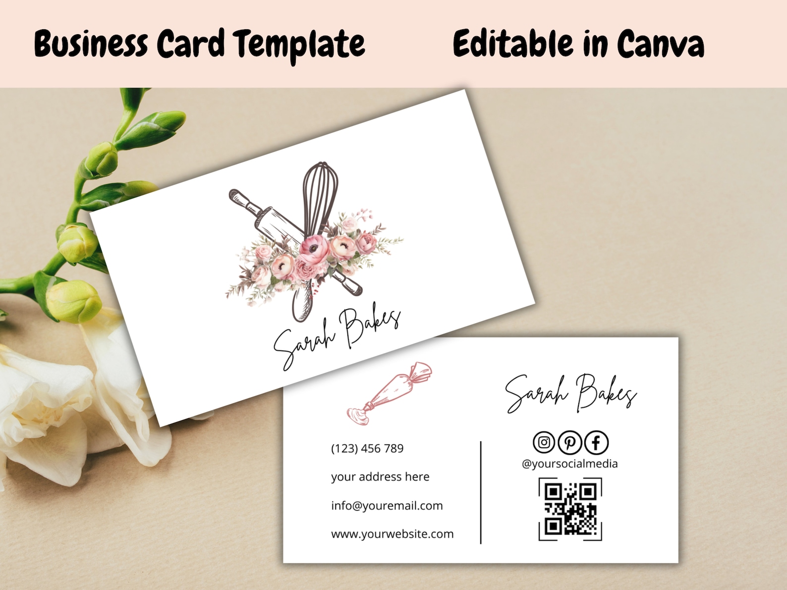Bakery Business Card QR Code, Editable Baking Business Card, Cake Card ...