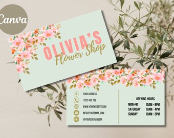 Florist Business Card Template, Editable Florist Card, Flower Shop ...