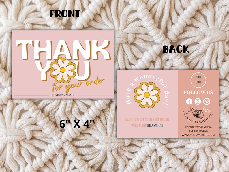 Editable Thank You Card Template for Your Small Business, Customizable Thank You for Your Order ...