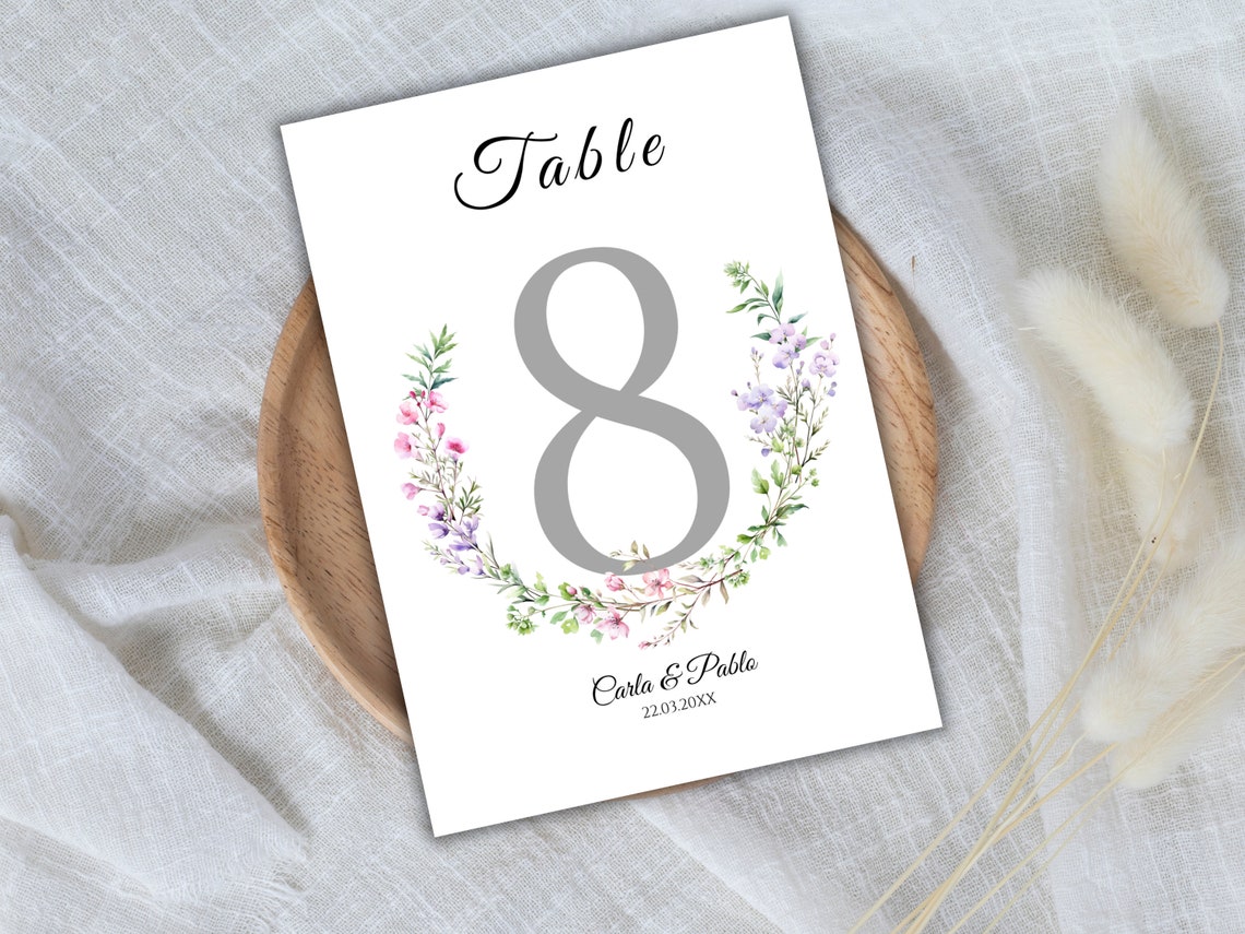 Printable Wildflower Table Numbers for Wedding, Table Numbers Template ...