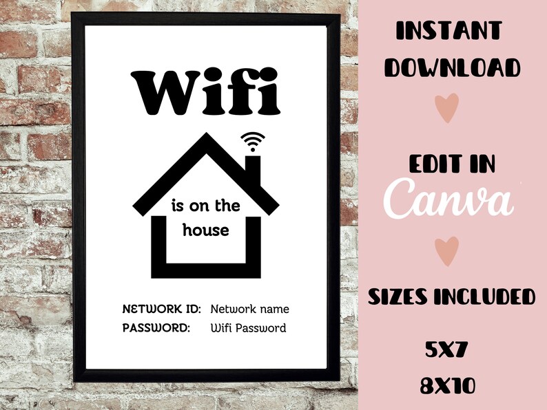 Editable Wifi Password Sign, Wifi Sign for Airbnb Hosts, Instant ...
