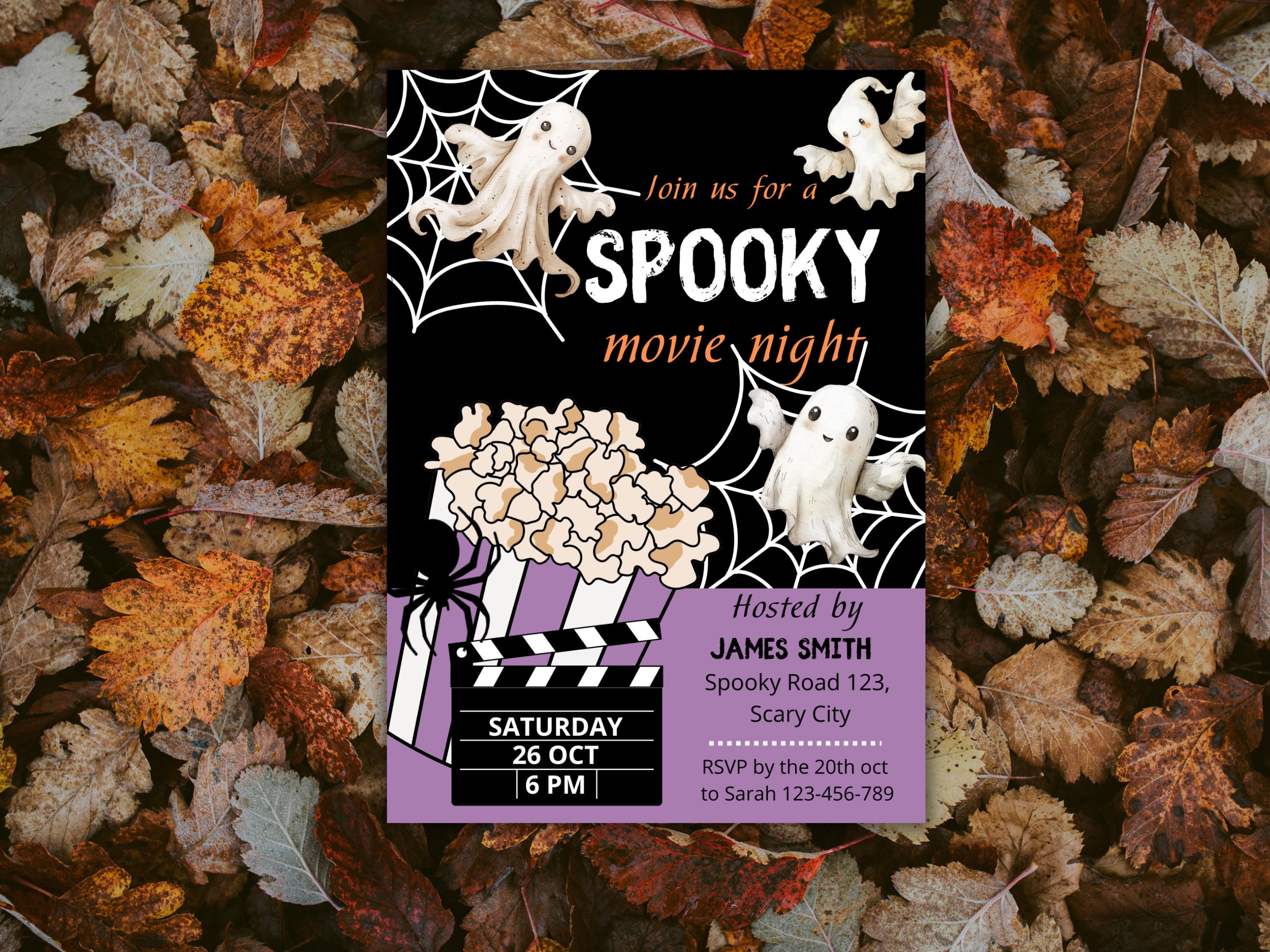 Editable Spooky Movie Night Invite Template, Printable Halloween Movie ...