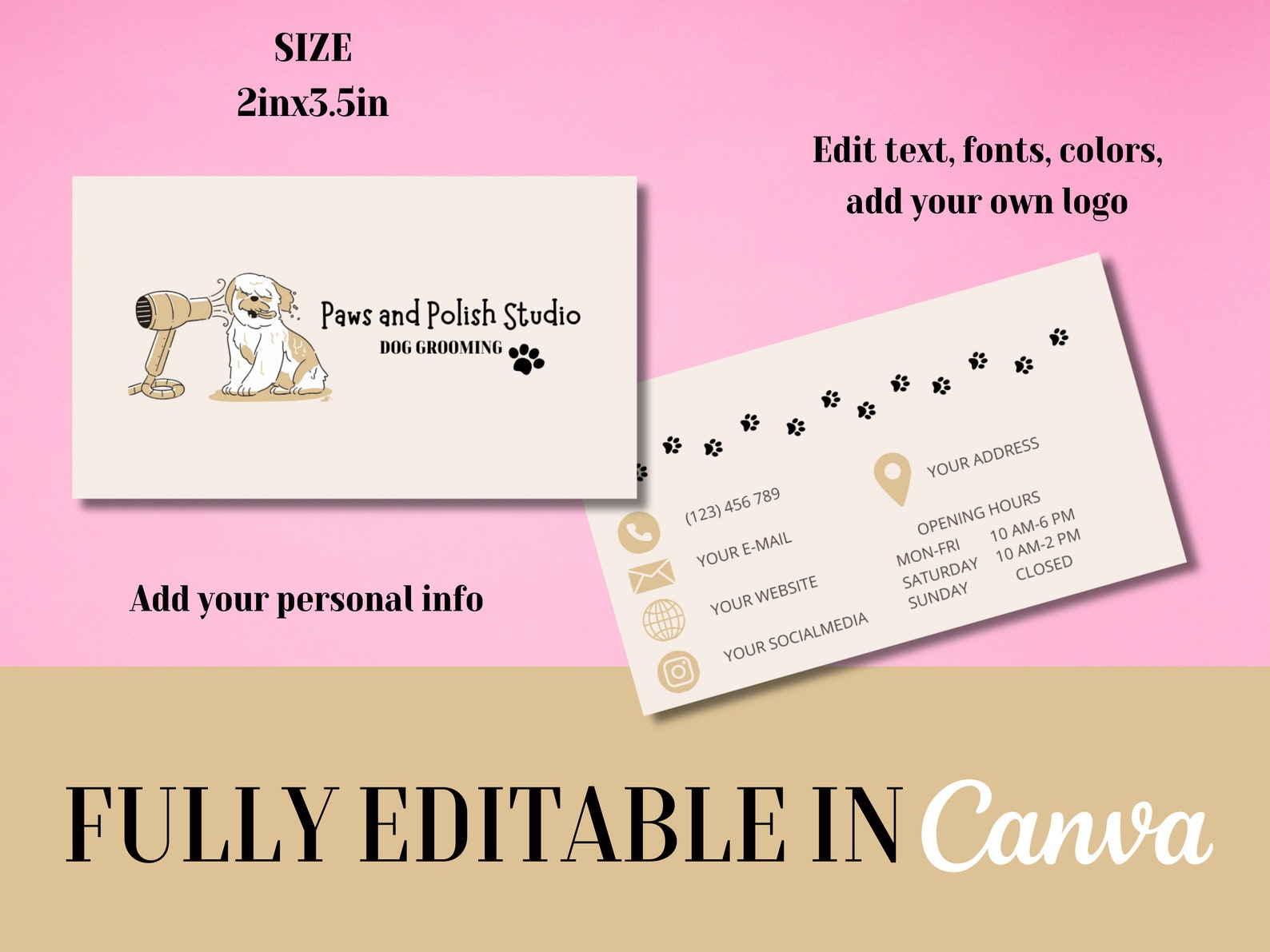 Editable Dog Grooming Business Card - Etsy