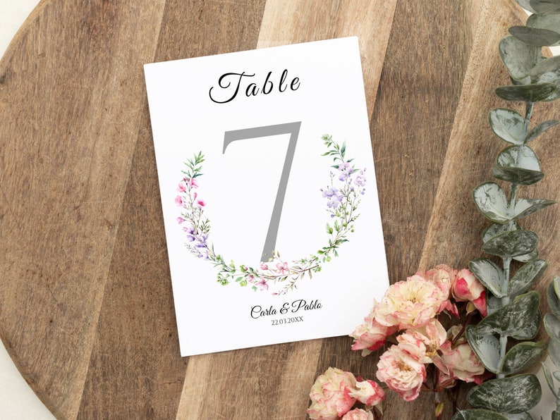 Printable Wildflower Table Numbers for Wedding, Table Numbers Template ...