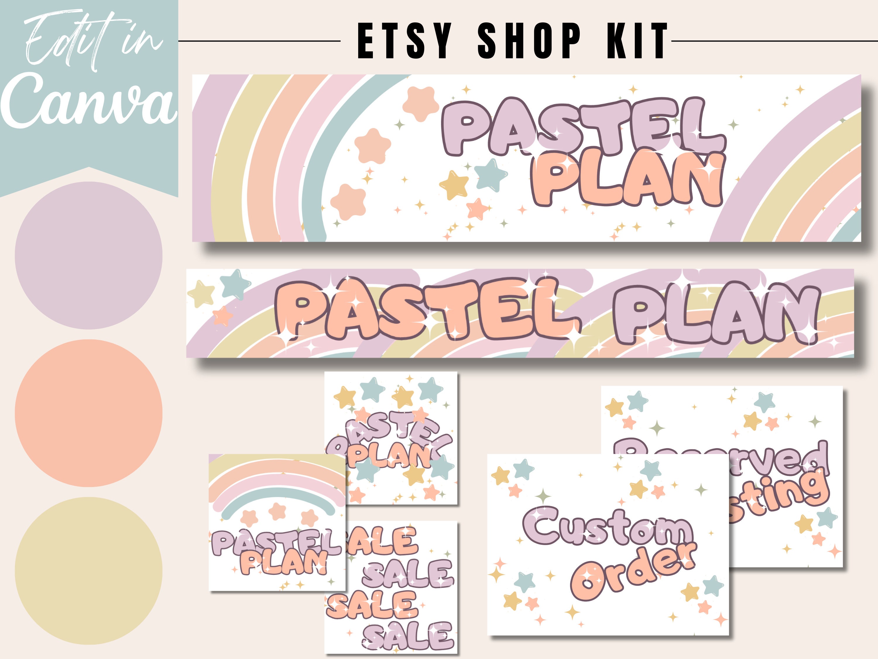 Rainbow Etsy Shop Banner, Canva Template, Etsy Store Branding Design ...