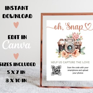 Oh Snap Sign, Wedding QR Code Sign Template, Editable Share the Love ...