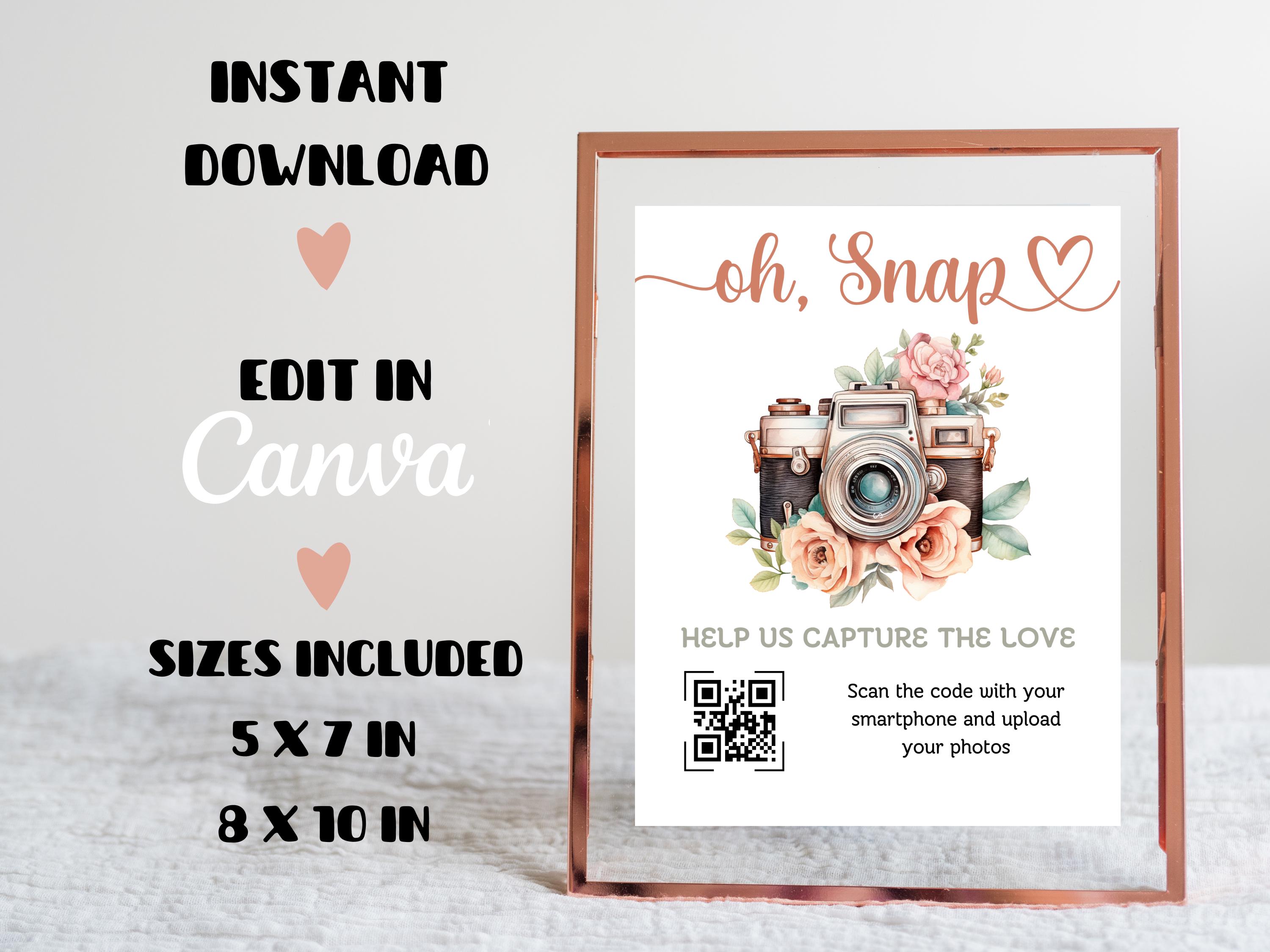 Oh Snap Sign, Wedding QR Code Sign Template, Editable Share the Love ...