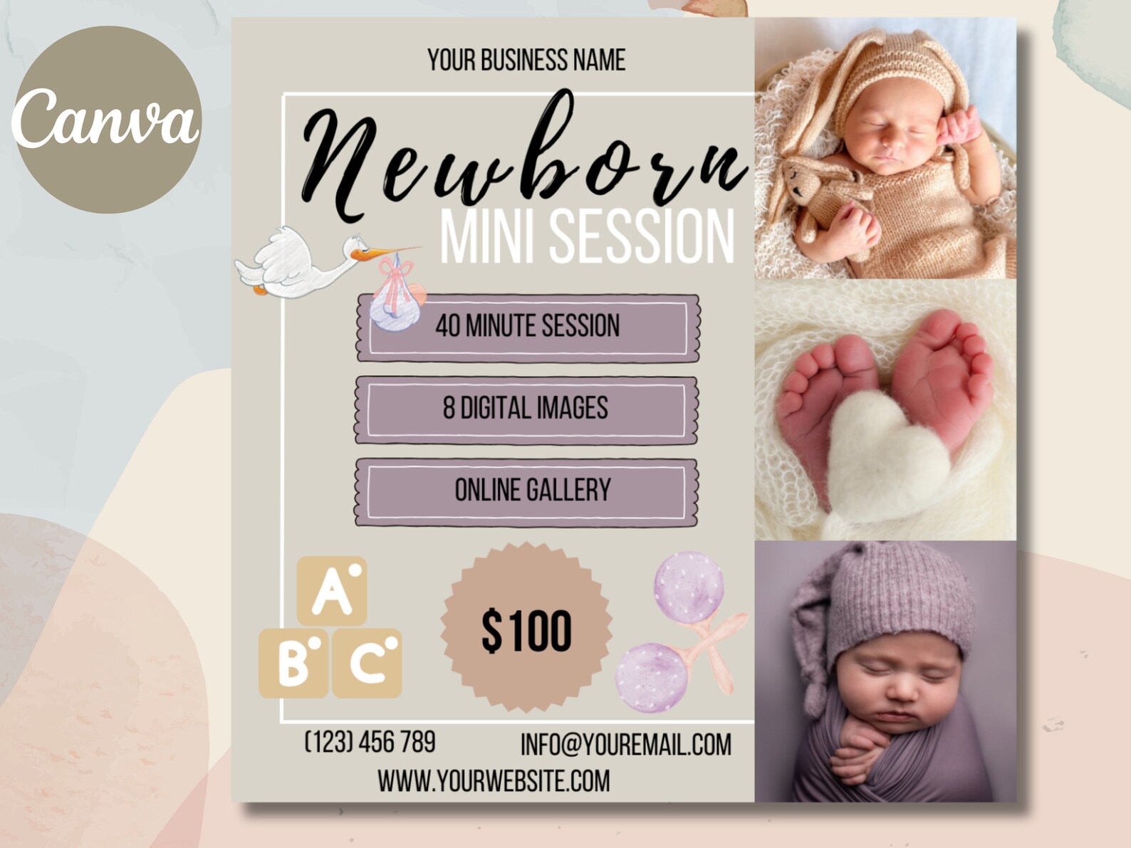 Newborn Mini Session Template for Photographers, Baby Photo Session ...