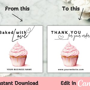 Bakery Business Thank You Card, Baked With Love Packaging Insert Card ...