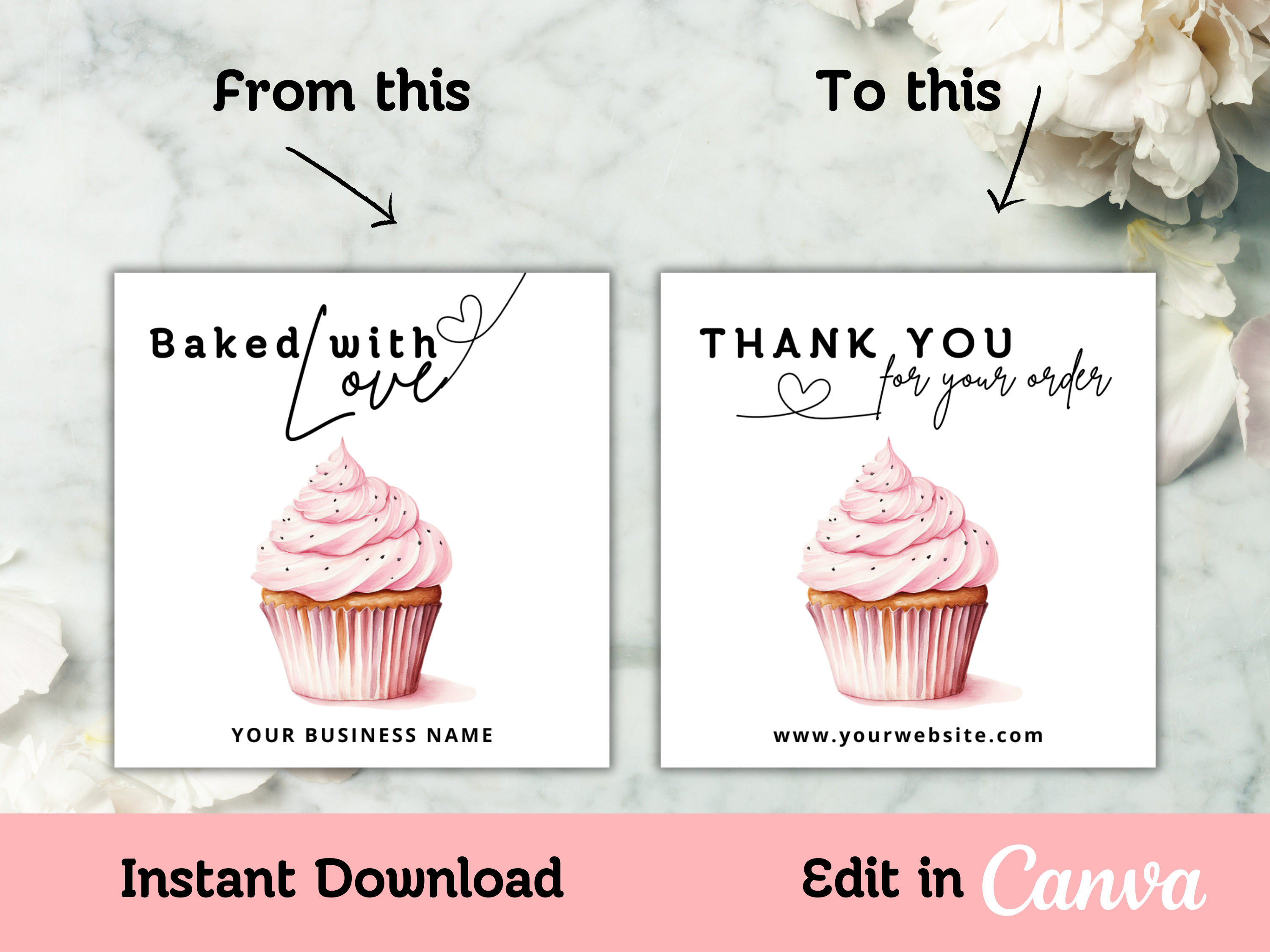 Bakery Business Thank You Card, Baked With Love Packaging Insert Card ...