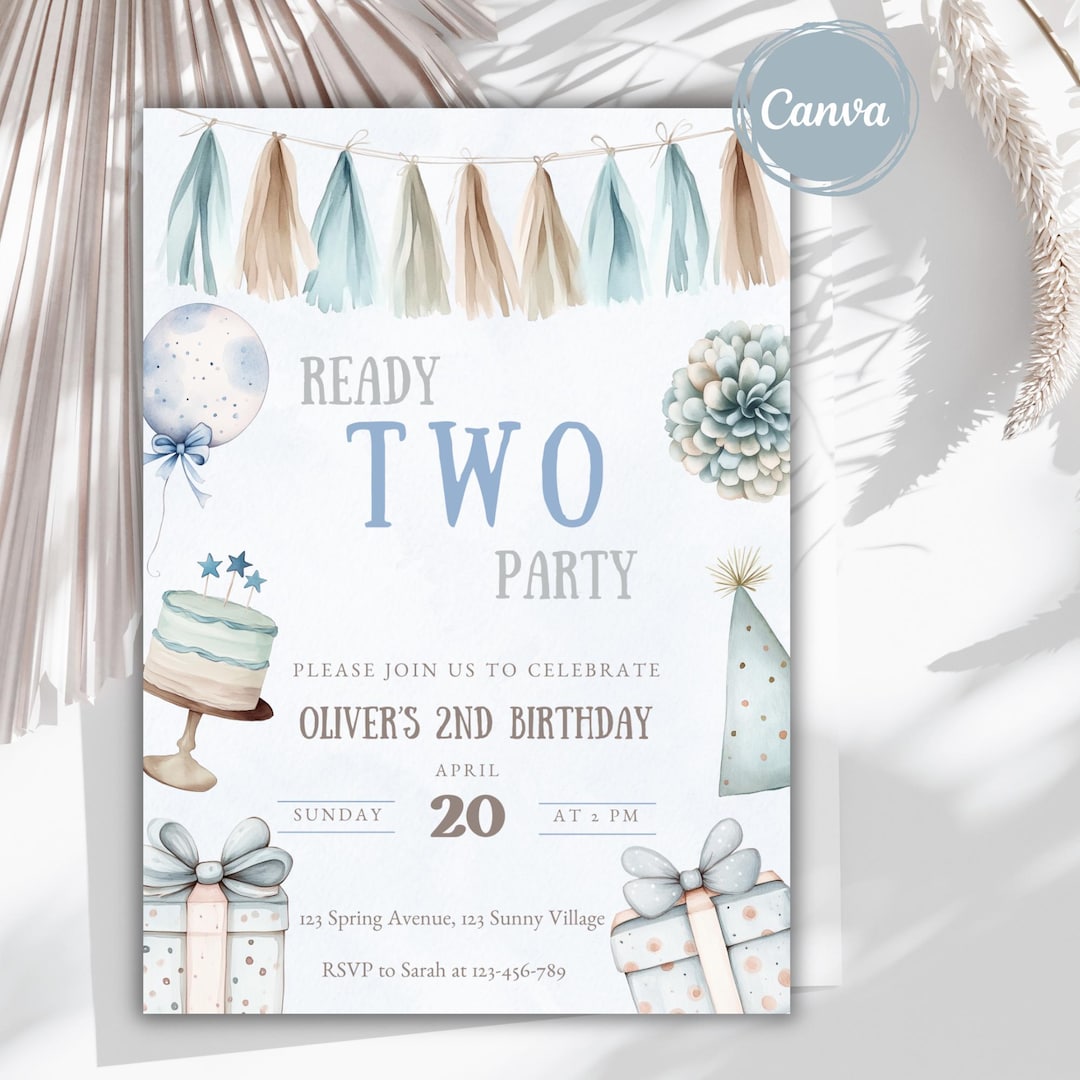 Ready Two Party Birthday Invitation Template, Boy 2nd Birthday, Boho ...
