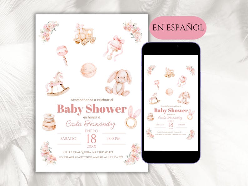Baby Shower Spanish Invitation Template, Es Niña Invitacion, Girl Baby ...