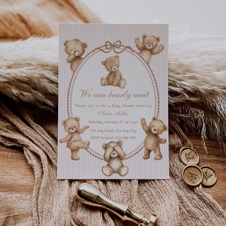 We Can Bearly Wait Baby Shower Invitation, Brown Bears Invite, DIGITAL ...