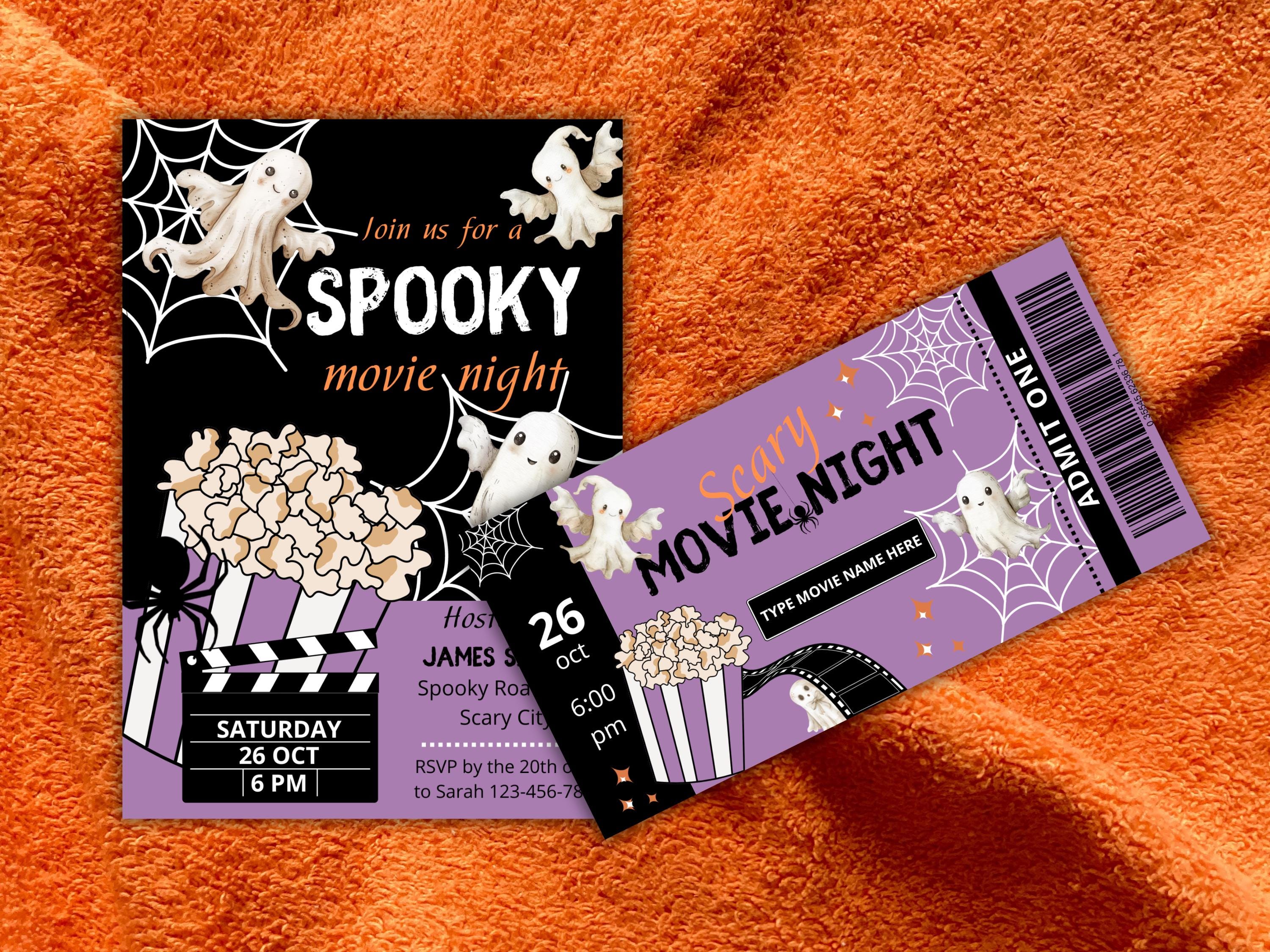 Editable Spooky Movie Night Invite Template, Printable Halloween Movie ...