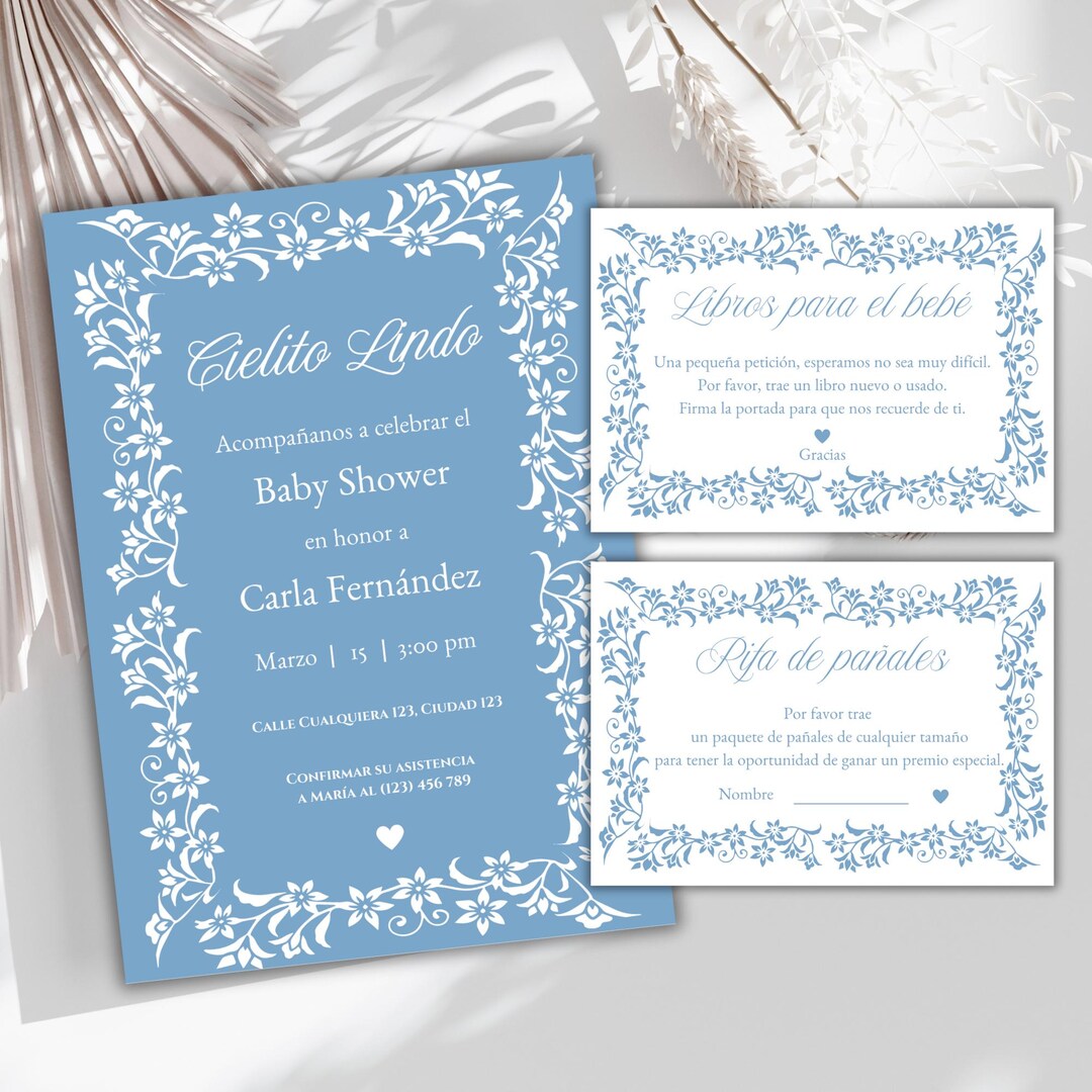 Cielito Lindo Baby Shower Invitation Suite in Spanish, Blue Baby Shower ...