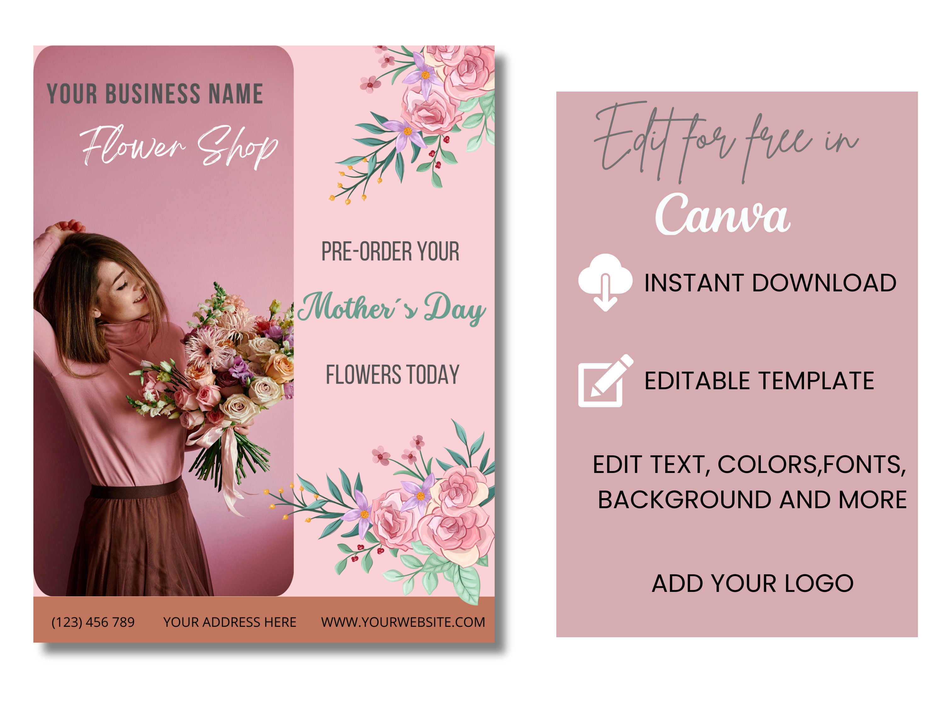 Florist Shop Flyer Template, Editable Mother's Day Flower Template - Etsy