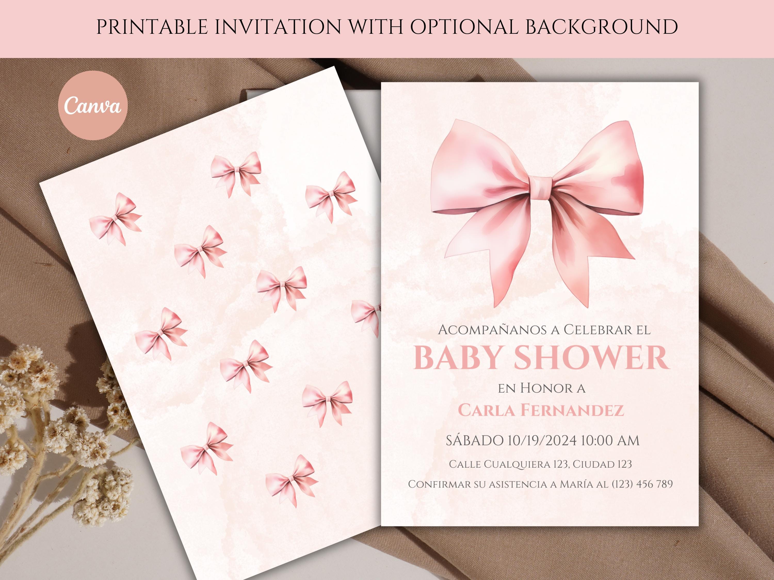 Spanish Baby Shower Invitation, Pink Bow Baby Shower Invite Template ...